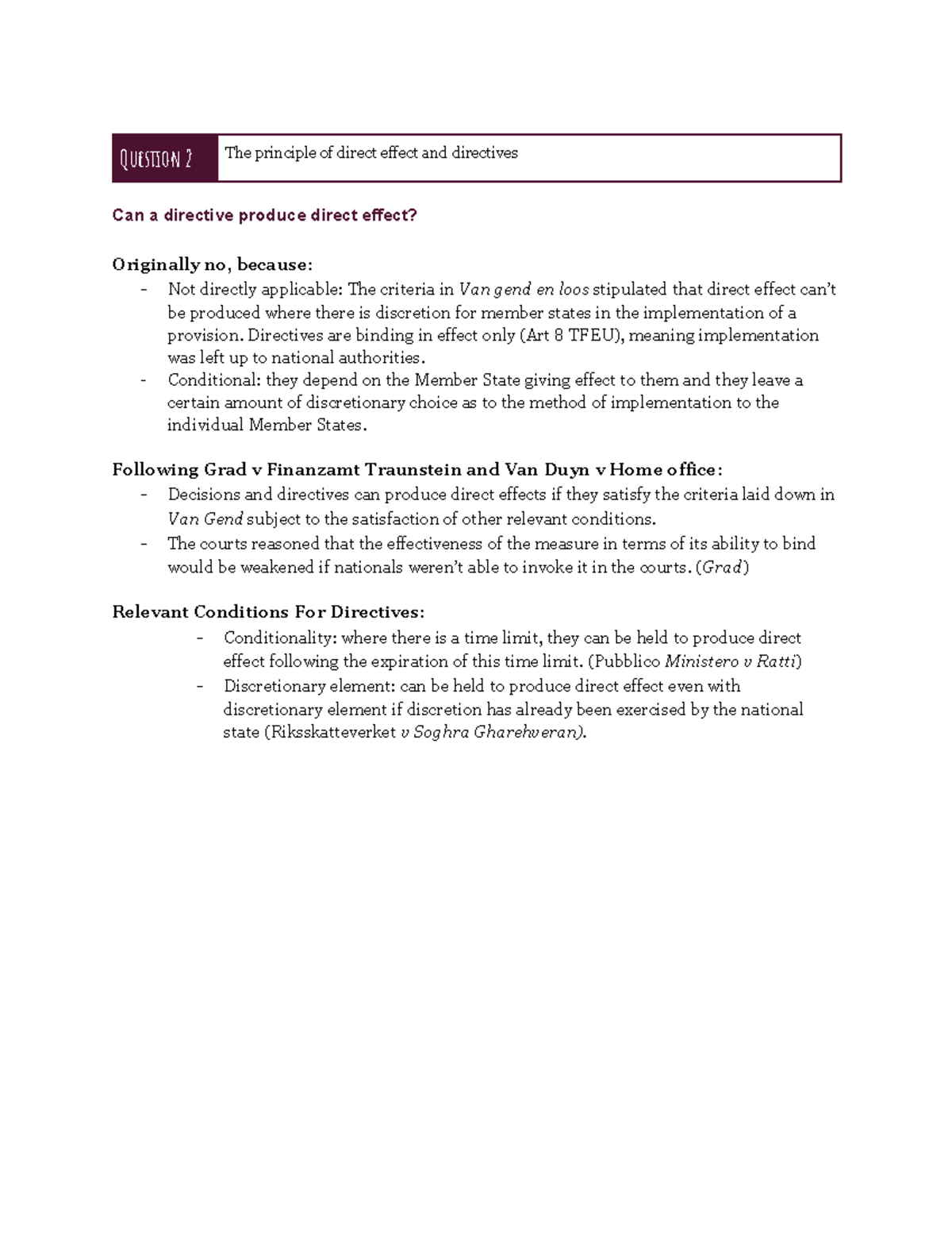 EU Law 101: Direct Effect of Directives Explained - Studocu