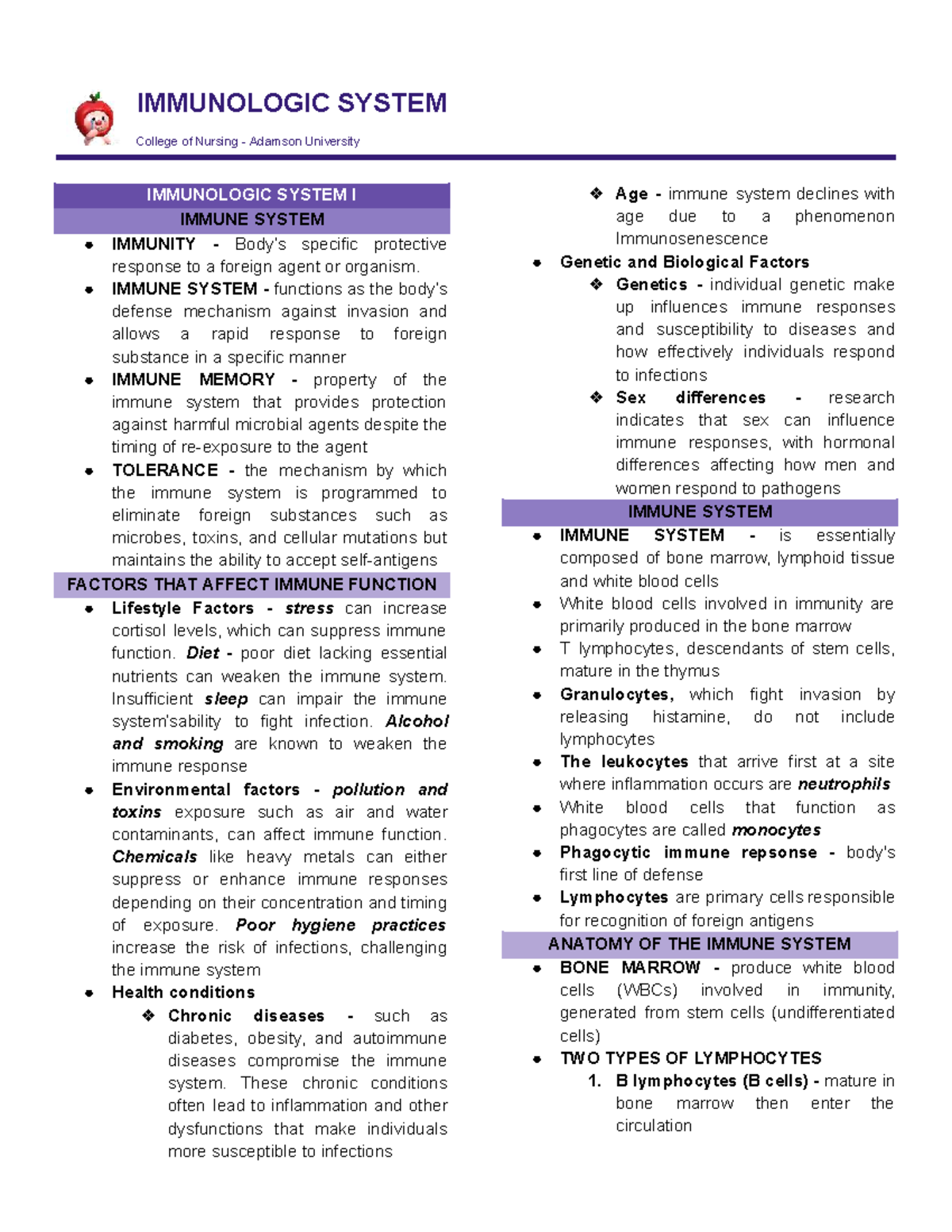 IMMUNOLOGIC SYSTEM II: Comprehensive Overview for Nursing Students ...