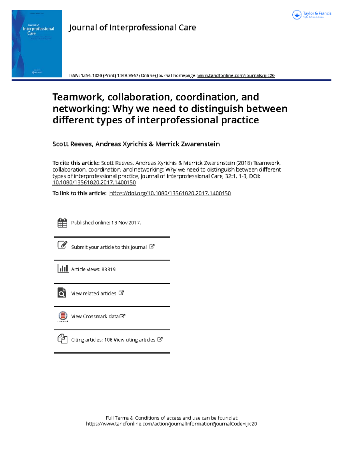 Interprofessional Practice: Distinguishing Teamwork, Collaboration, and ...