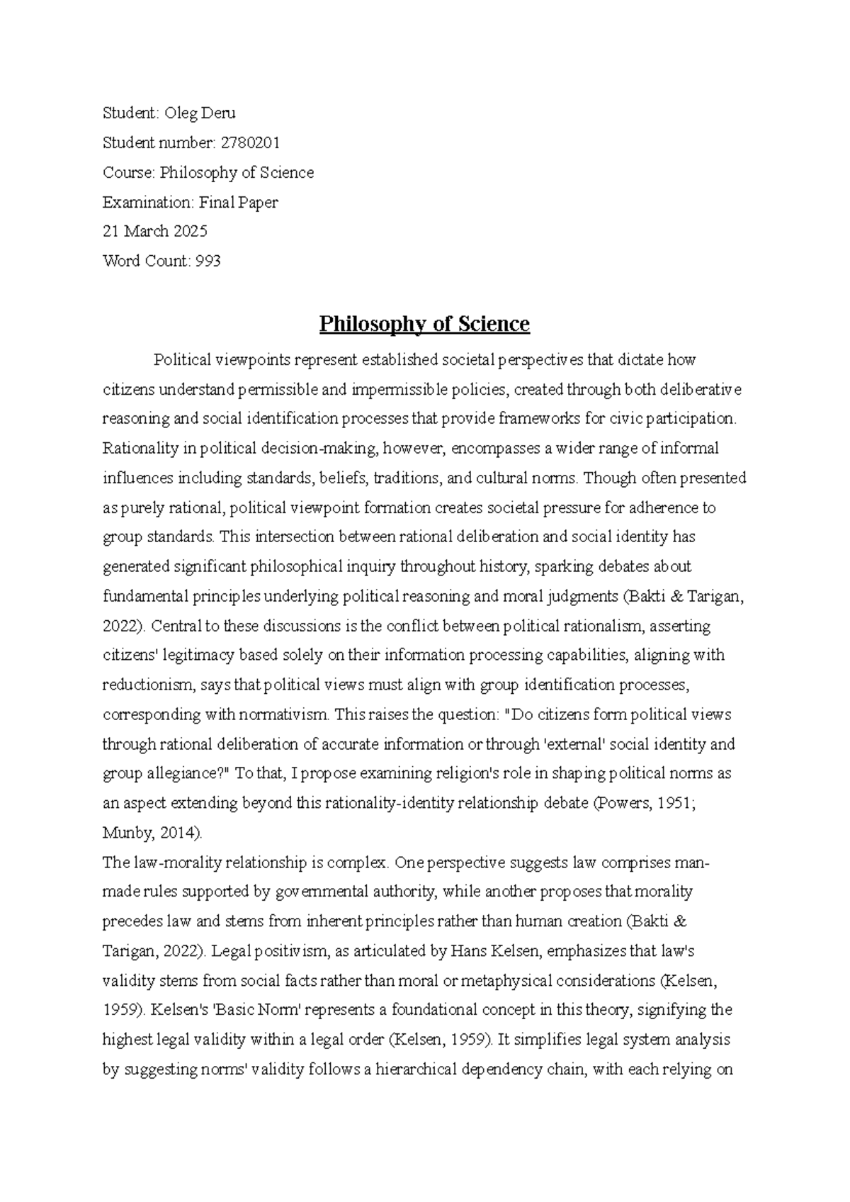 SPS 2025 - Final Paper on Philosophy of Science and Morality - Studeersnel