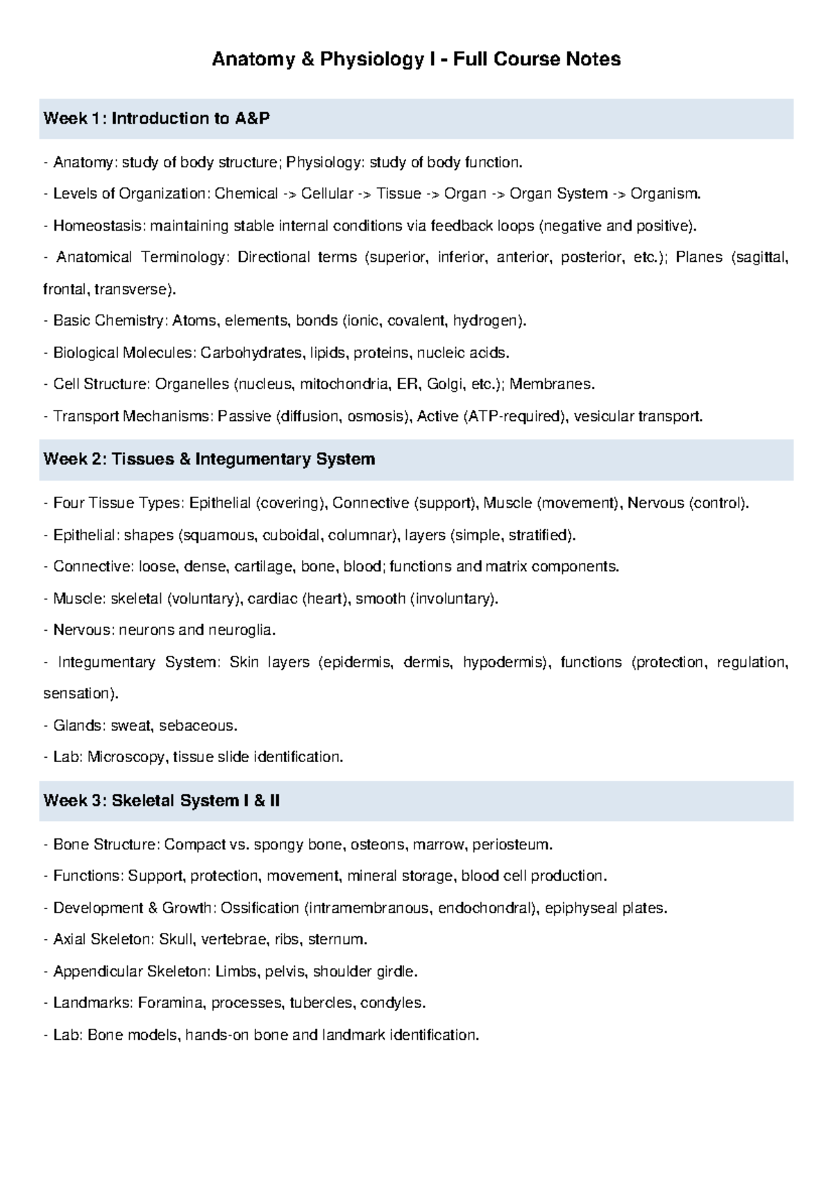 Anatomy & Physiology I: Comprehensive Course Notes and Labs - Anatomy ...