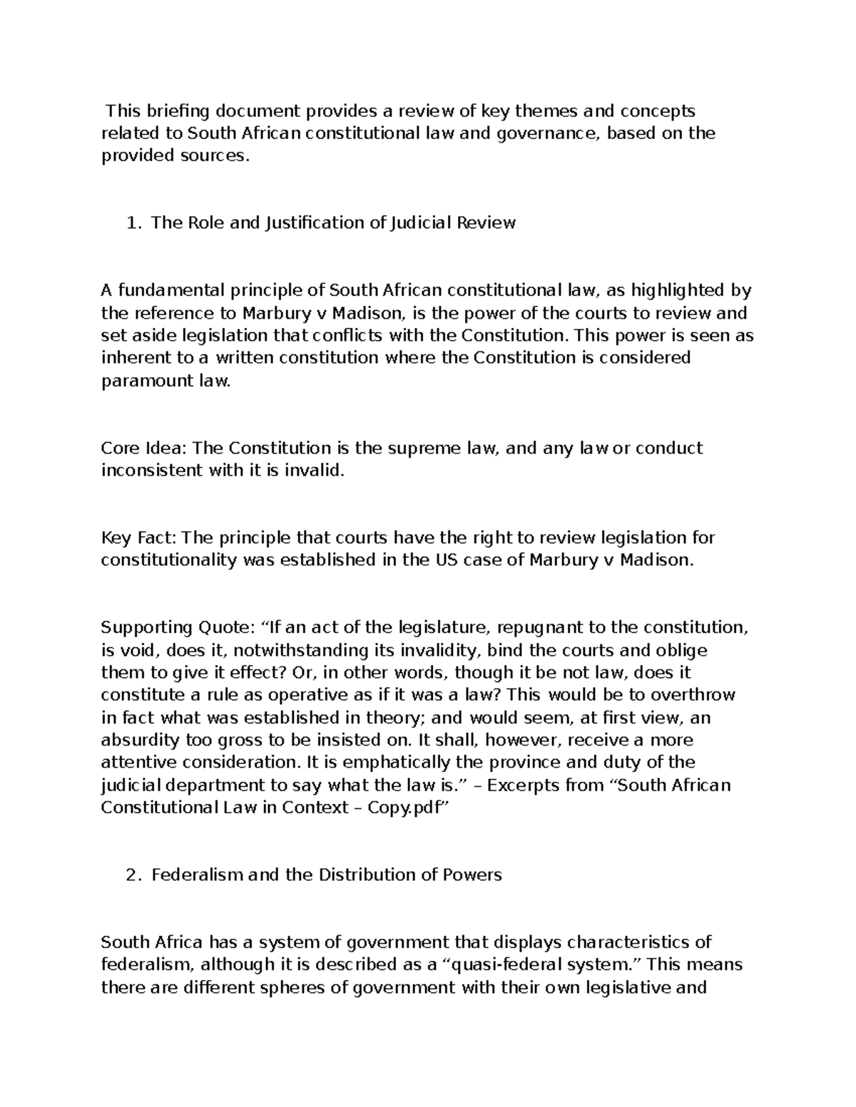 Constitutional Law Briefing: Key Themes in SA Governance and Law - Studocu