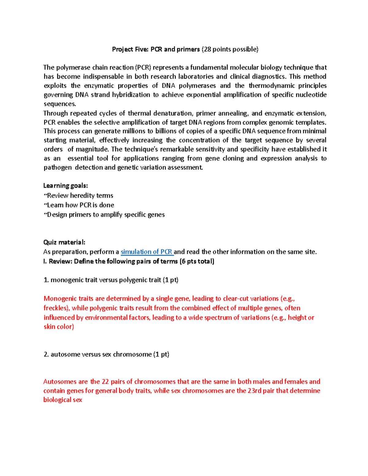 Project 5: PCR Techniques and Primer Design (28 Points) - Studocu