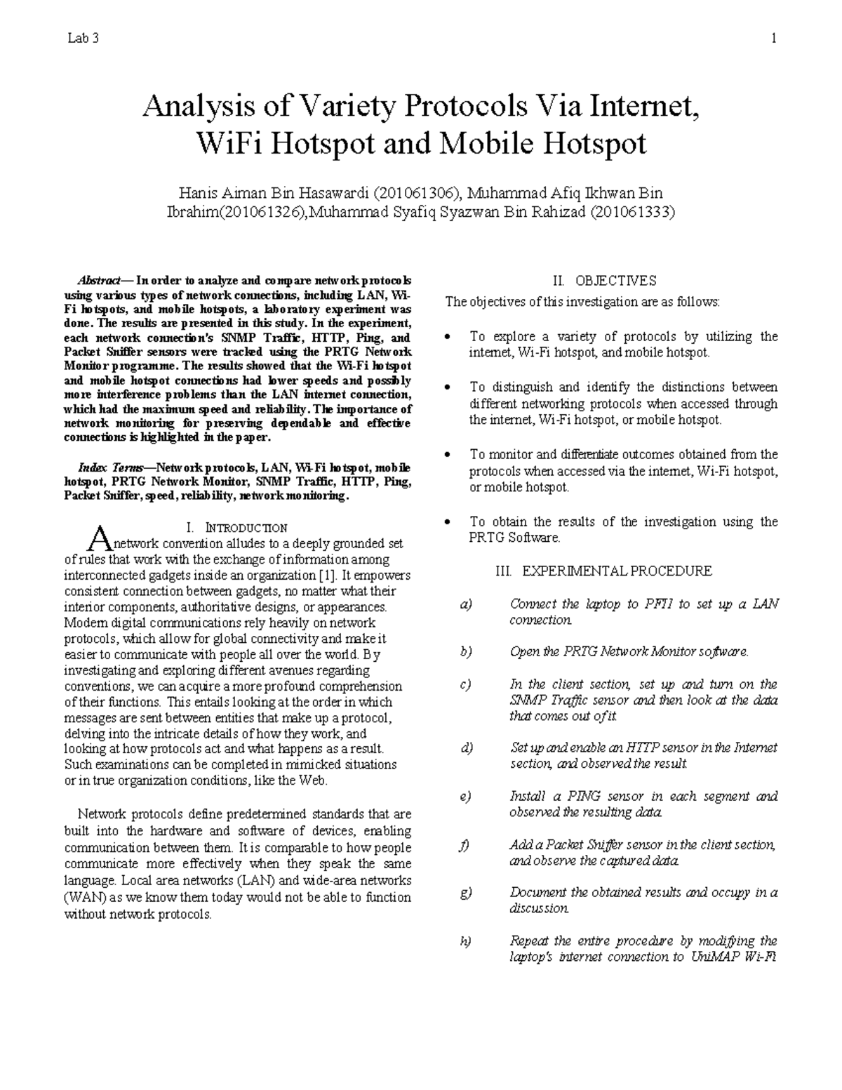 LAB 3: Analysis of Network Protocols in LAN vs Wi-Fi Hotspot vs Mobile Hotspot - Studocu