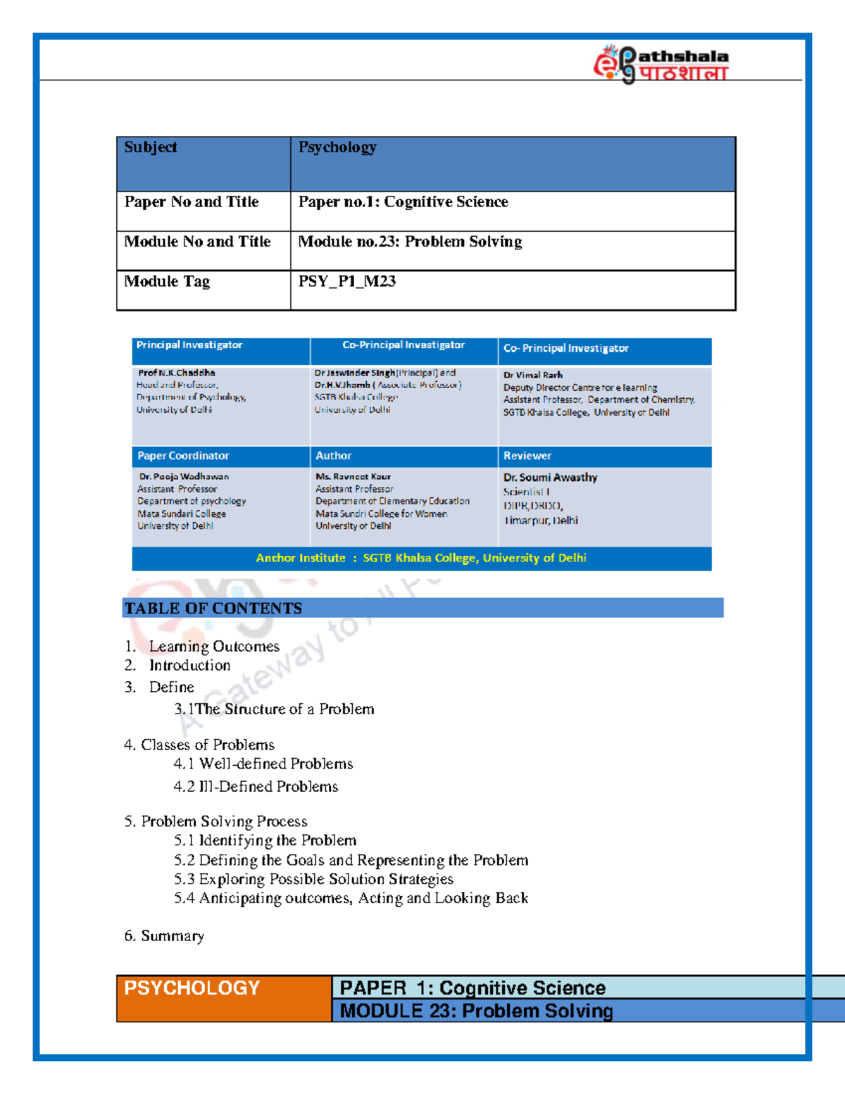 PSY_P1_M23: Understanding the Models of Problem Solving in Cognitive ...