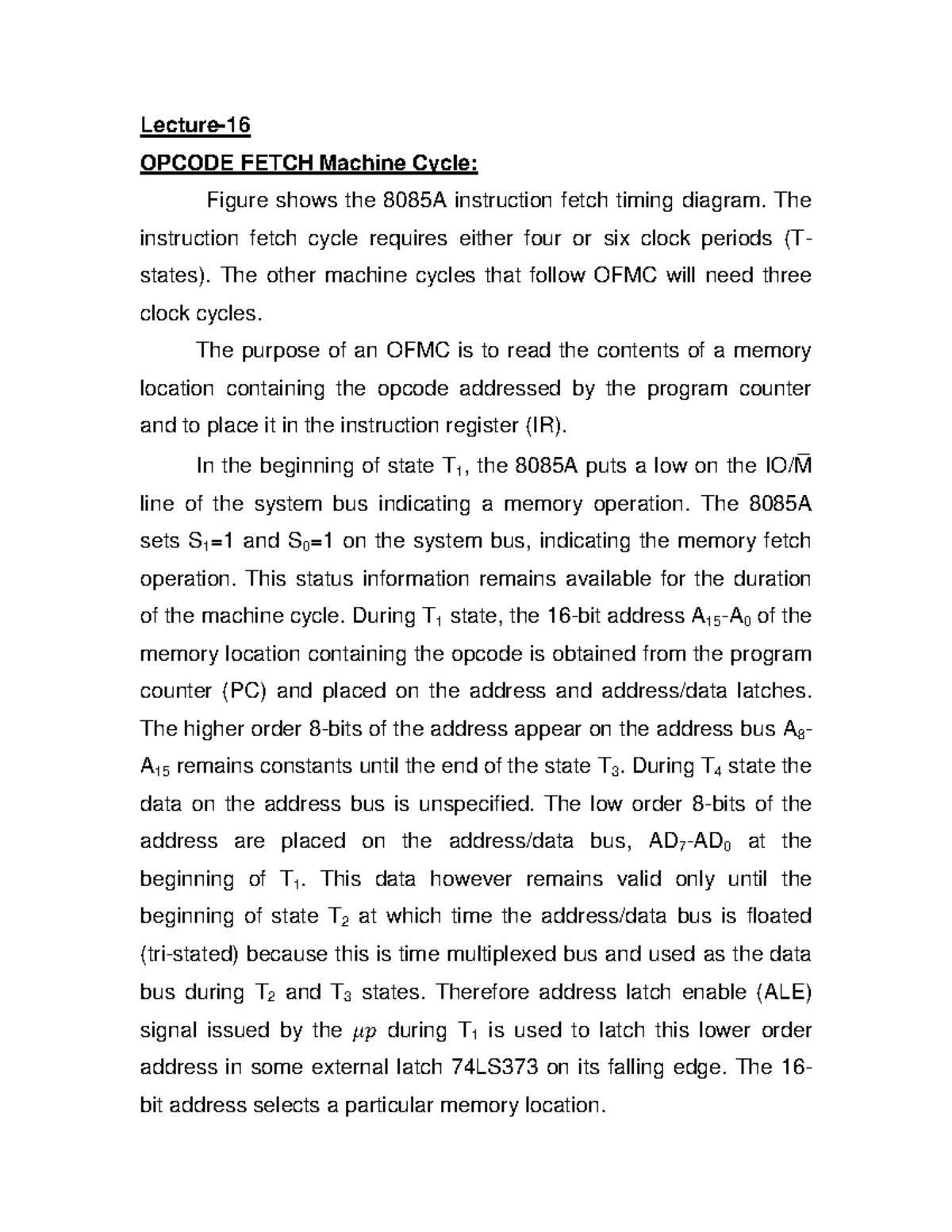 Microprocessor architecture - Lecture- OPCODE FETCH Machine Cycle ...