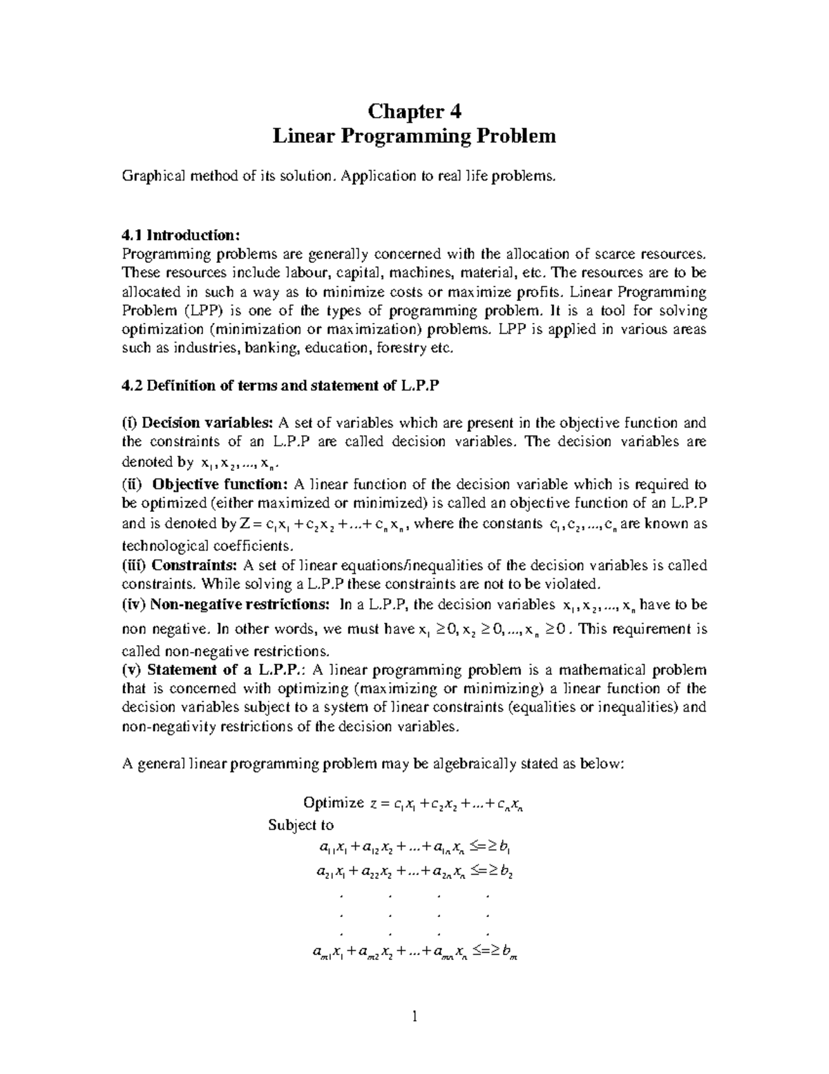 Chapter 4: Linear Programming Problems & Solutions (LP) - Studocu