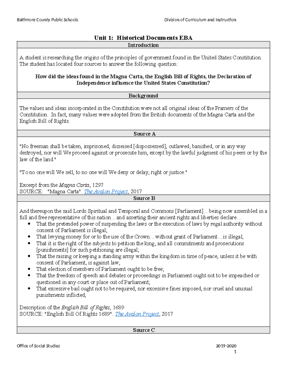 American Gov Unit 1: Influence of Historical Documents on the ...