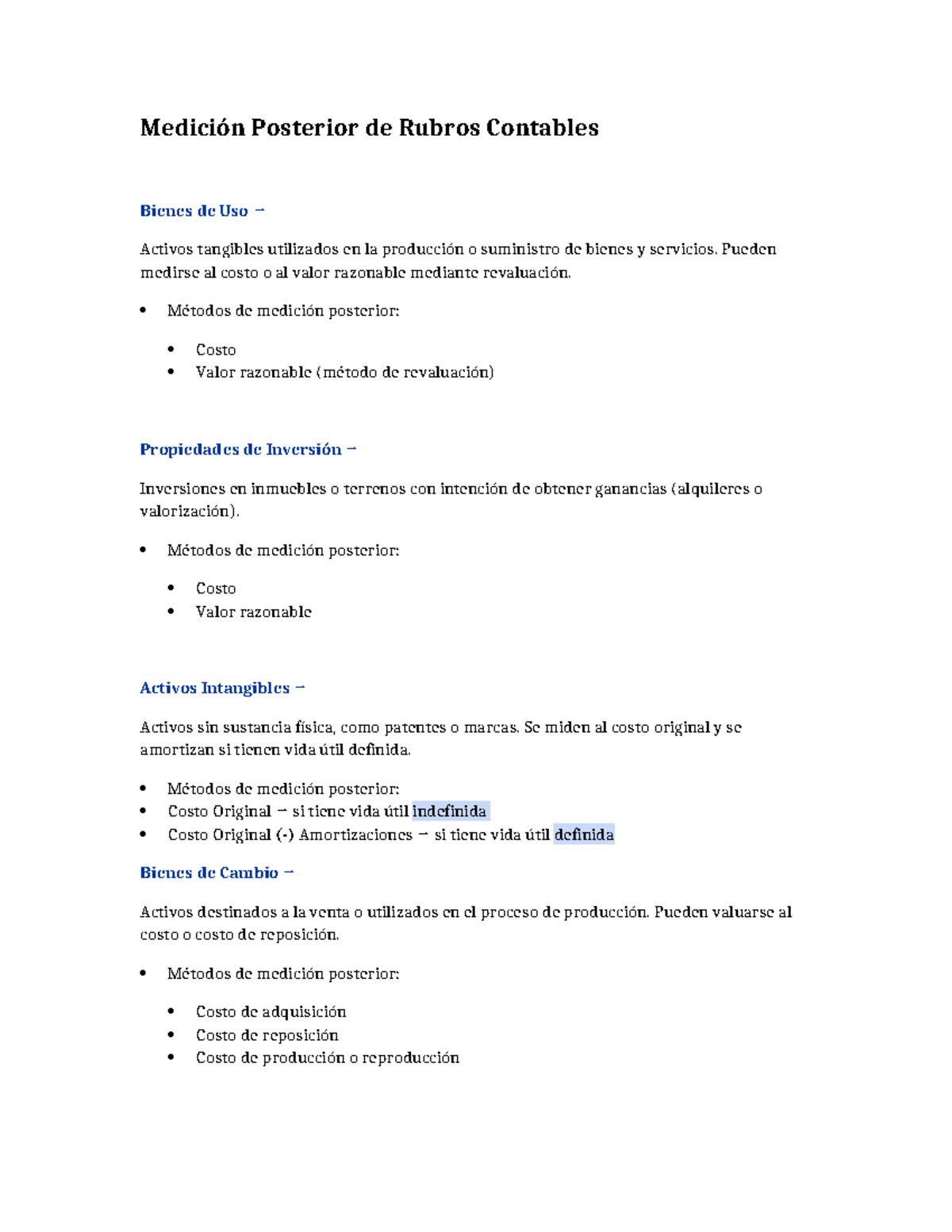 Medición Posterior de Rubros Contables: Activos y Pasivos - Studocu