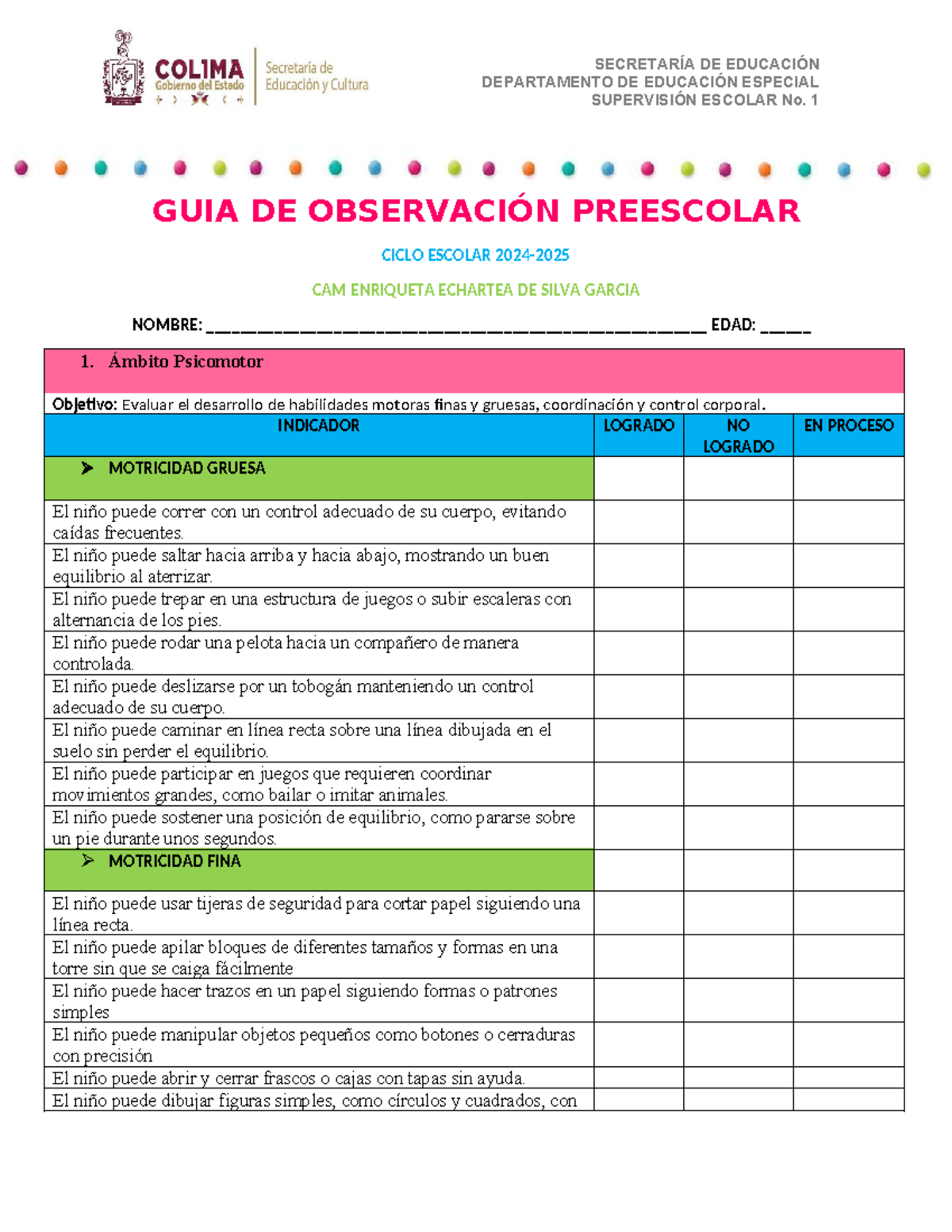 Guía de Observación para Preescolar 4 Años - Ciclo Escolar 2024 - Studocu