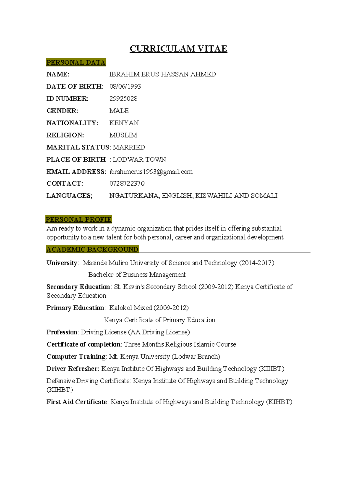 Cv IBBB - Lecture Notes on Curriculum Vitae Writing - Studocu