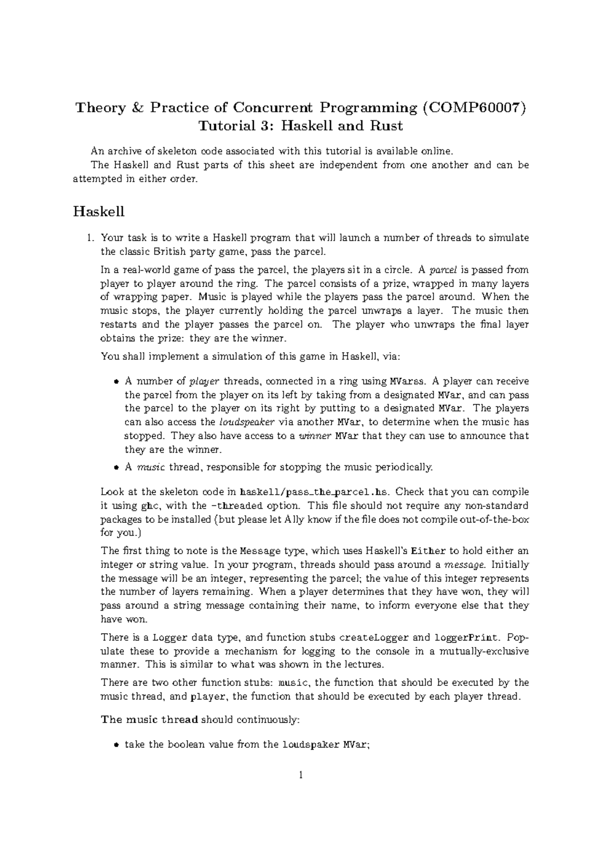 Tutorial 3: Concurrent Programming in Haskell & Rust (722712) - Studocu