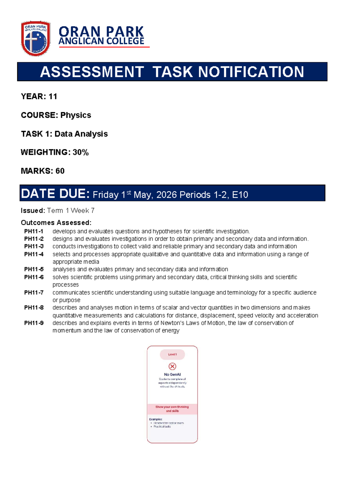Year 11 Physics Assessment Task 1: Data Analysis - Studocu
