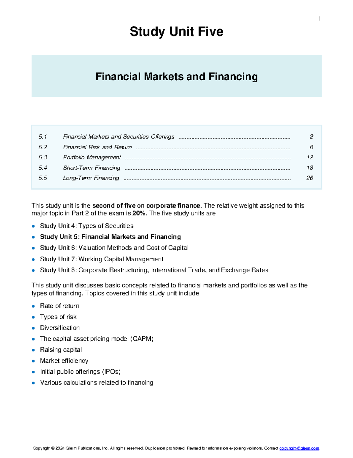 CMA2 SU5: Financial Markets & Financing Overview and Key Concepts - Studocu