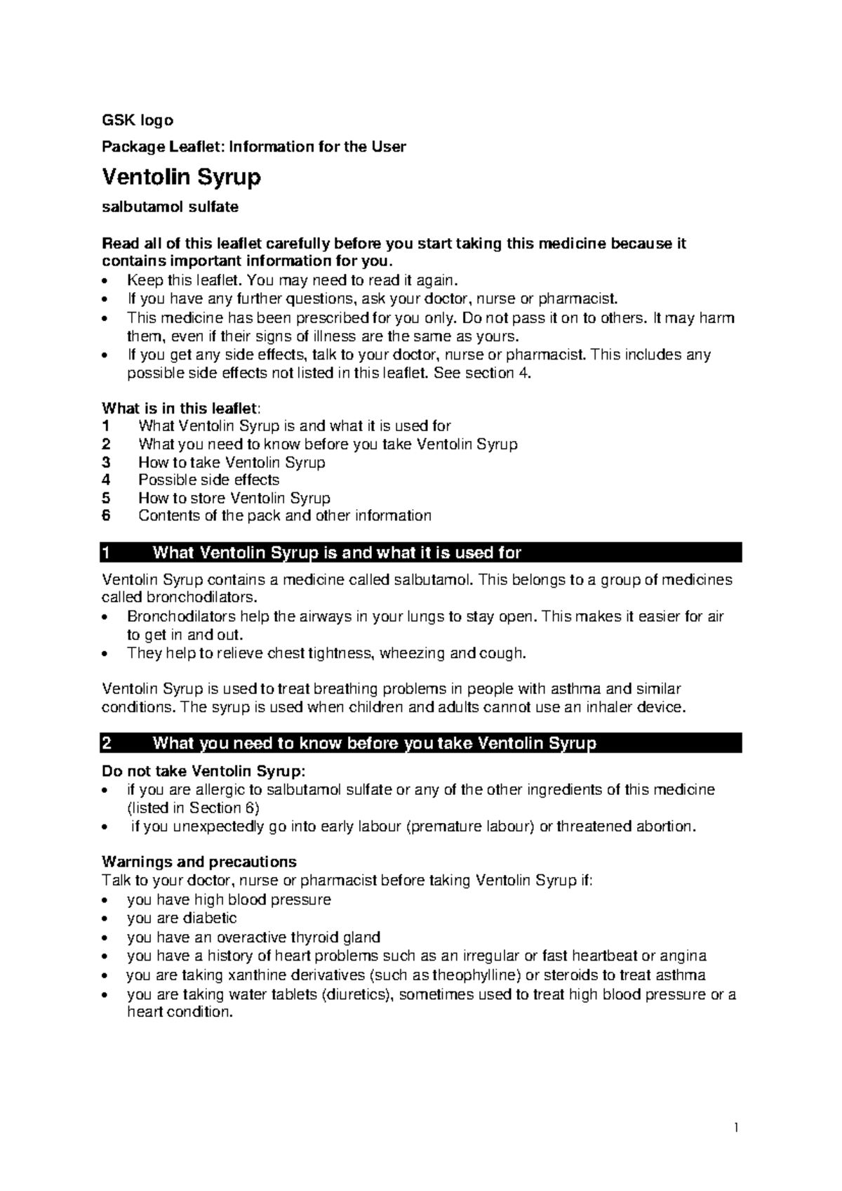 Salbutamol Syrup (Ventolin) - User Information Leaflet - Studocu