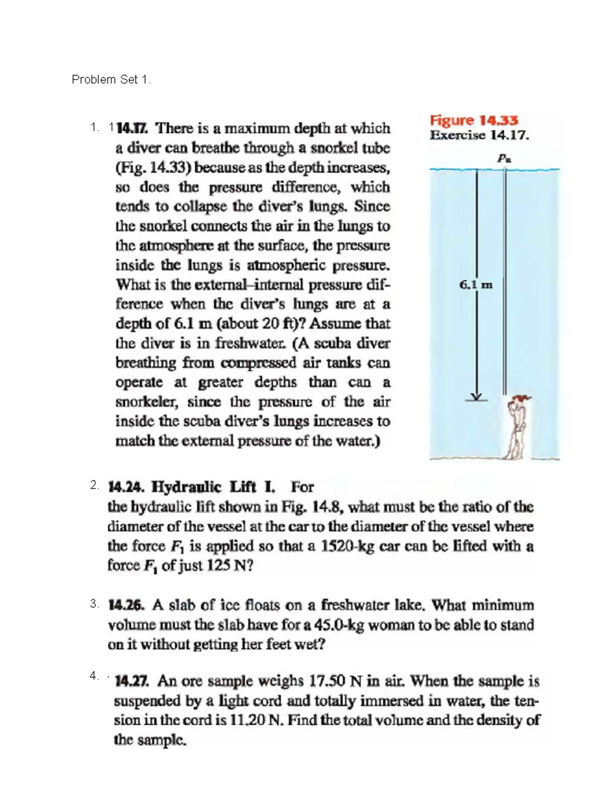 Problem Set 1 - Physics 2025: Pressure & Buoyancy Exercises - Studocu