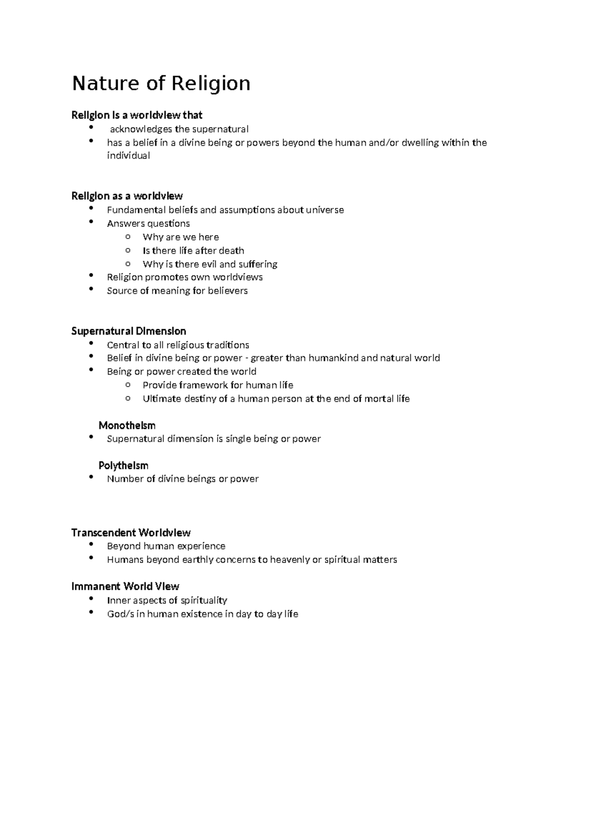 Nature of Religion - 93 SOR HSC Overview and Key Concepts - Studocu
