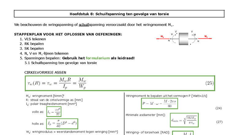 H8: Schuifspanning tgv Torsie en Oplossingsstappen - Studocu