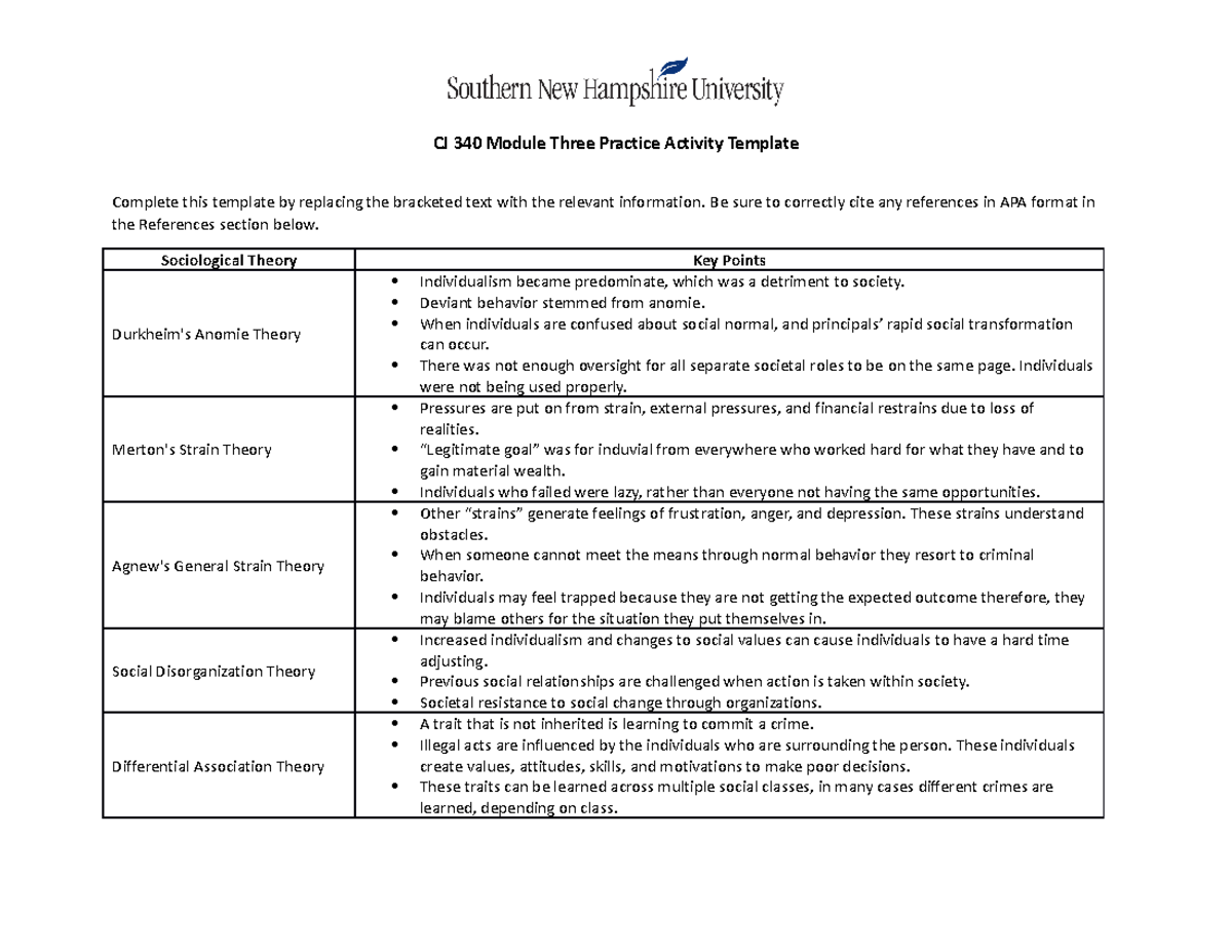 CJ 340-Module Three Practice Activity Template on Sociological Theories ...