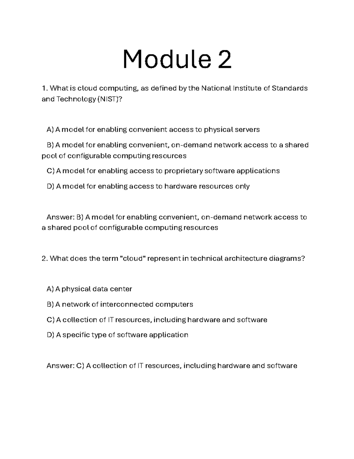 Module 2 MCQs on Cloud Computing Concepts and Models - Studocu