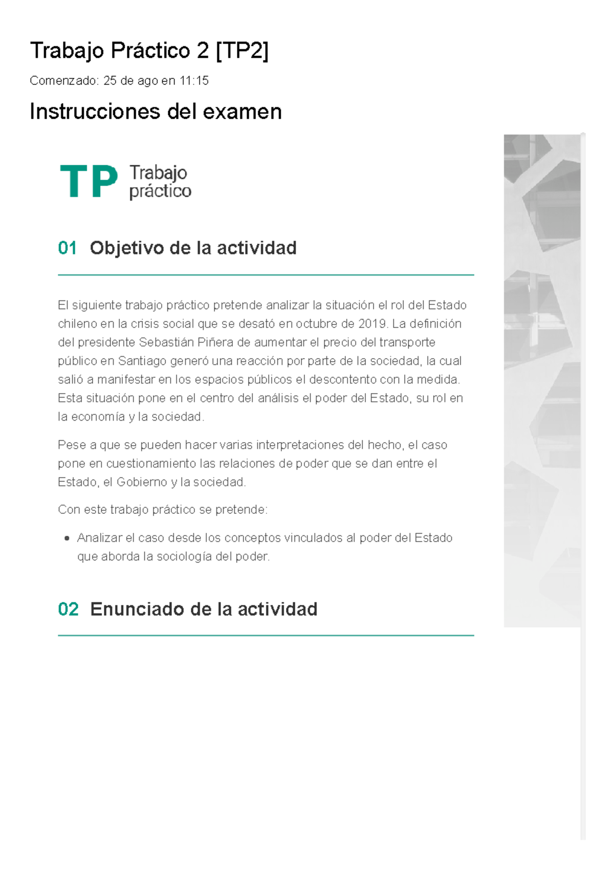 Sociologia DEL Poder [TP2] 75% - Trabajo Práctico 2 [TP2] Comenzado: 25 de ago en 11 ...