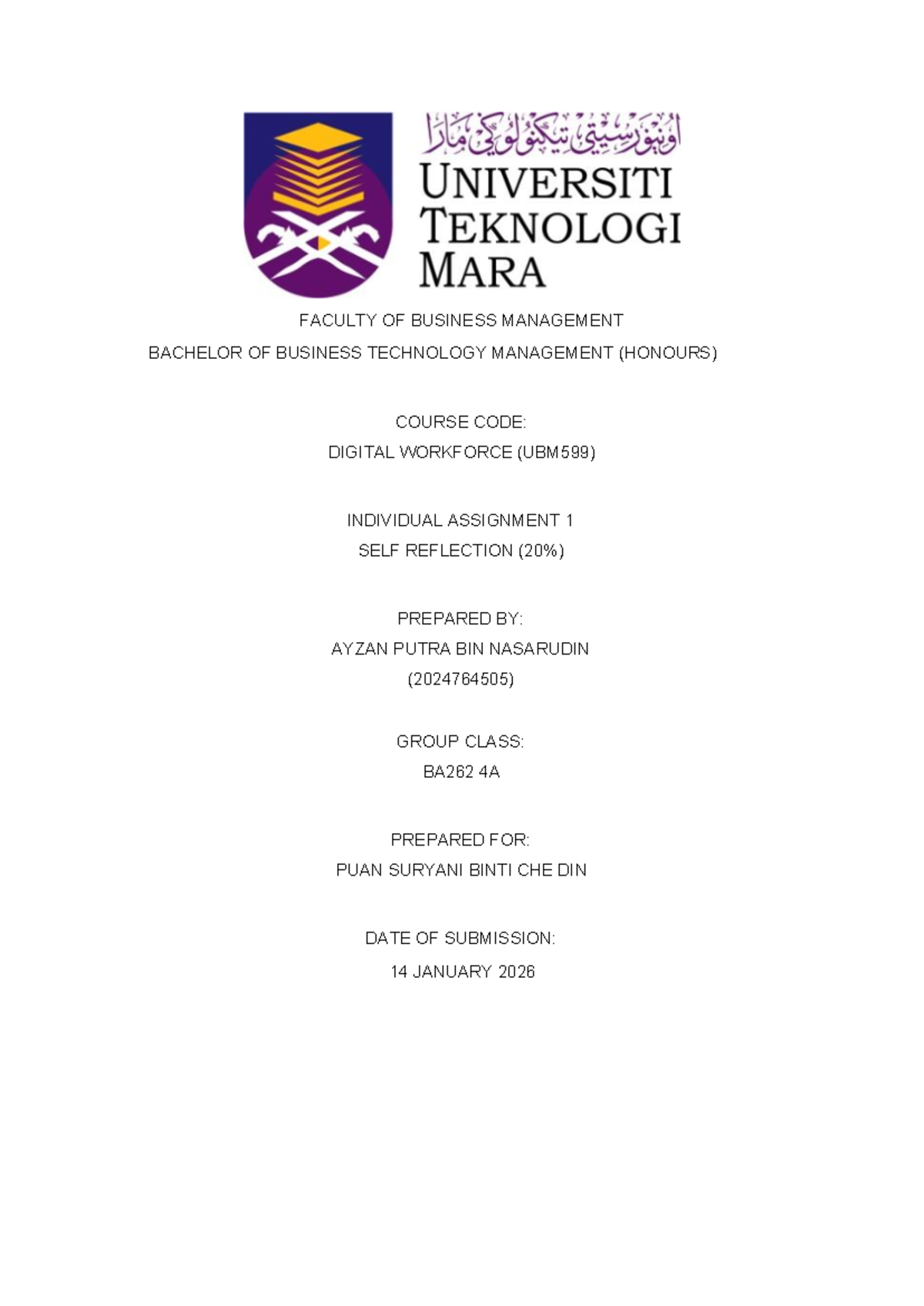 UBM599 Individual Assignment 1: Self Reflection on Digital Freelancing ...