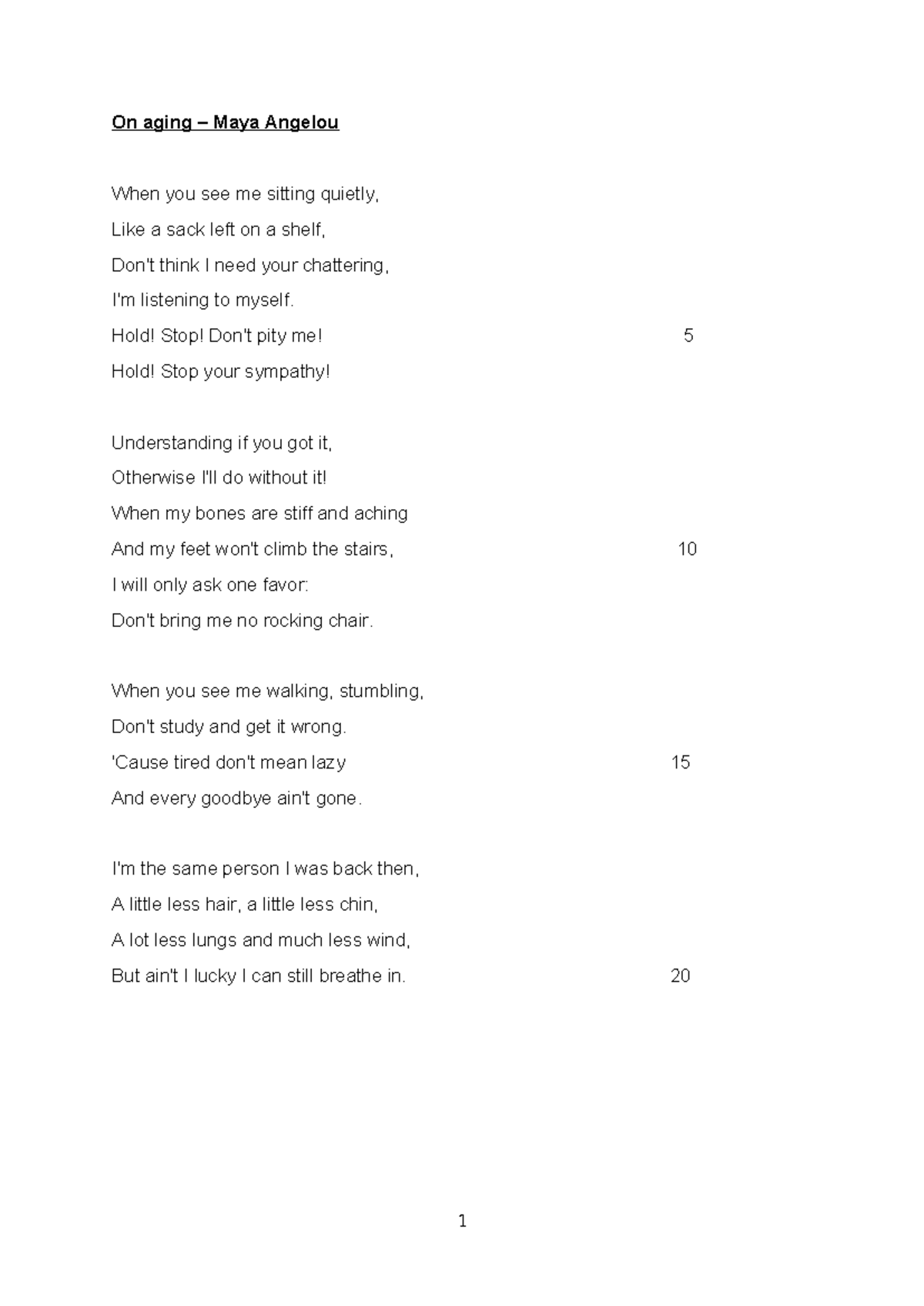 Maya Angelou Poem Analysis & Q&A Guide (ENG 101) - Studocu