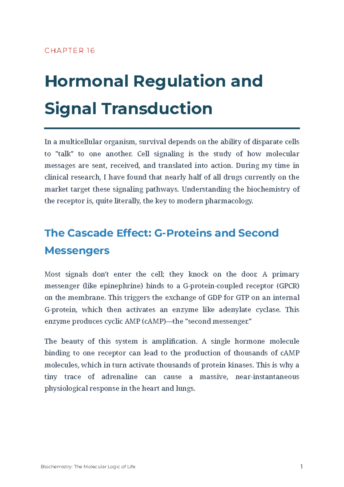 Chapter 16: Hormonal Regulation & Signal Transduction (Biochemistry ...