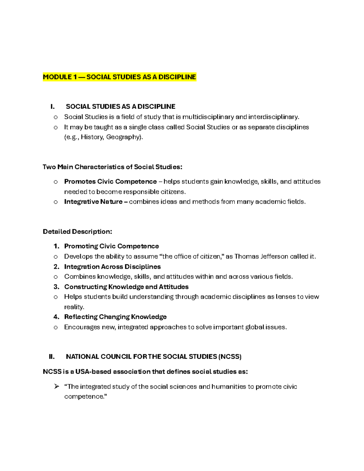 FOSS Reviewer - Social Studies Module 1 Overview and Key Concepts - Studocu