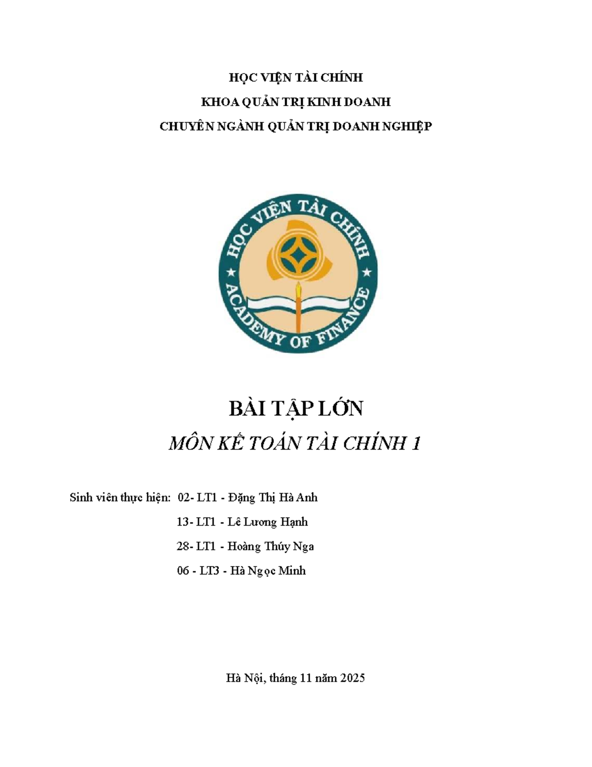 Bài Tập Lớn Kế Toán Tài Chính 1 - Nháp - Studocu