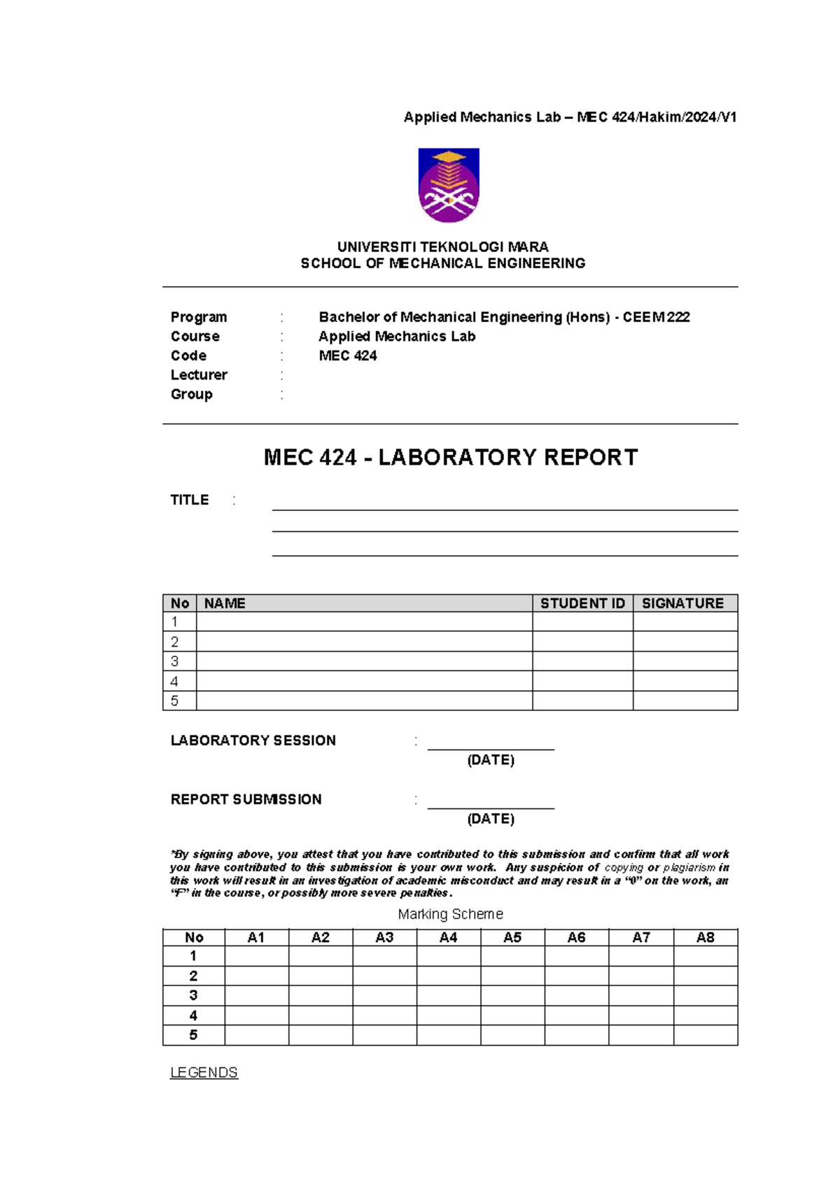 MEC 424 Applied Mechanics Lab Report: Material Properties Analysis ...