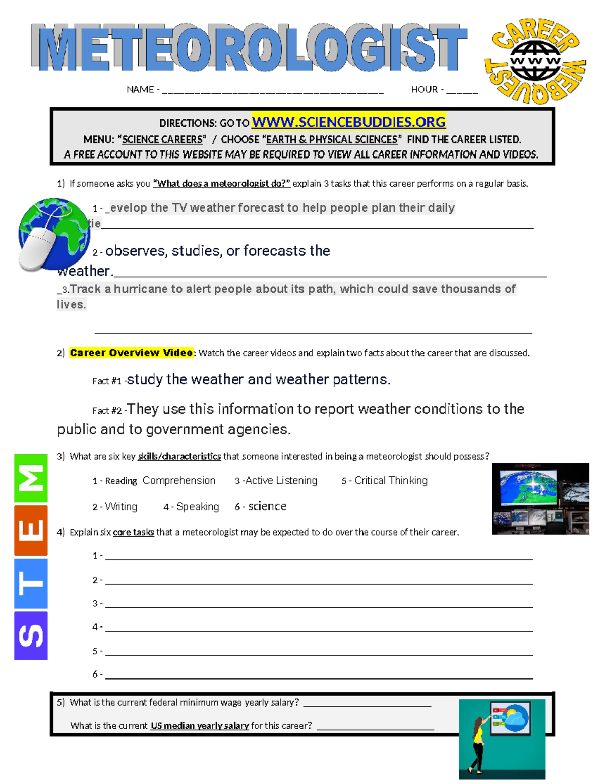 Copy of Career Webquest - Meteorologist - NAME
