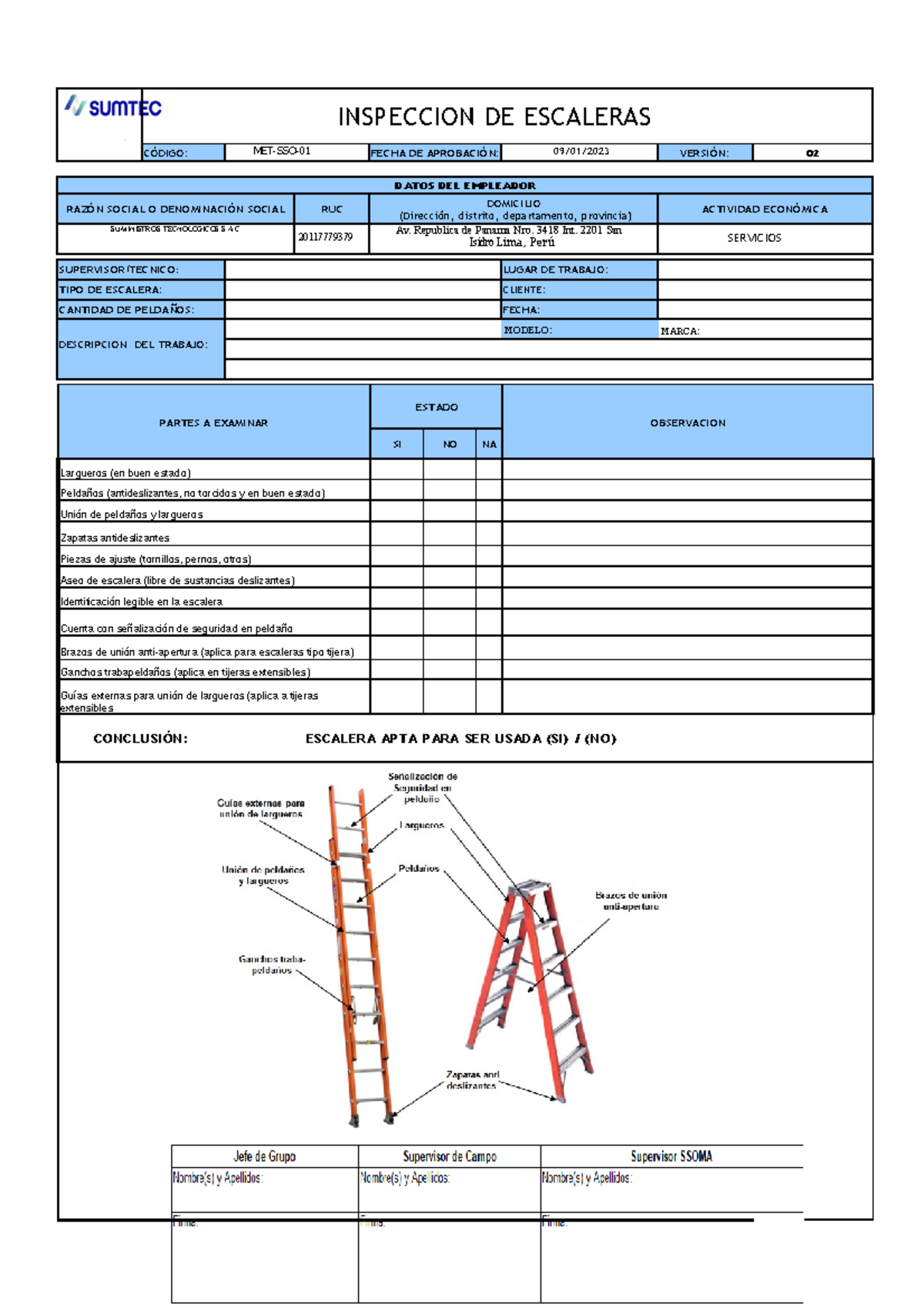 Formato de Inspección de Escaleras MET-SSO-01 - V2 - Studocu