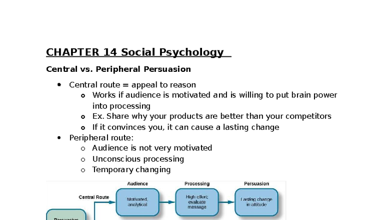 PSY 101 CHAPTER 14: Social Psychology - Persuasion & Influence Notes ...