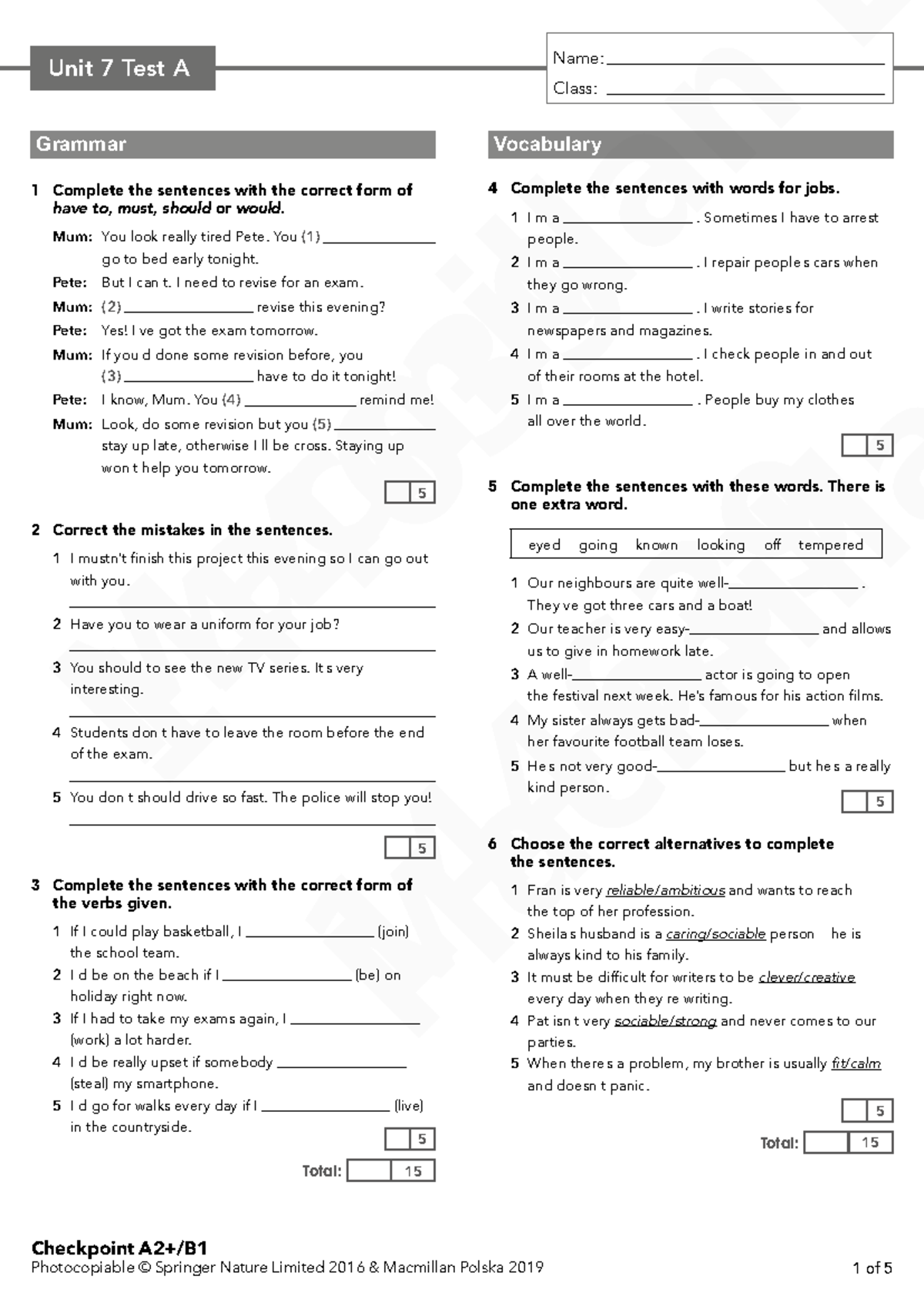 685013237 Checkpoint A2 B1 Unit 7 Test A - Checkpoint A2+/B Unit 7 Test ...