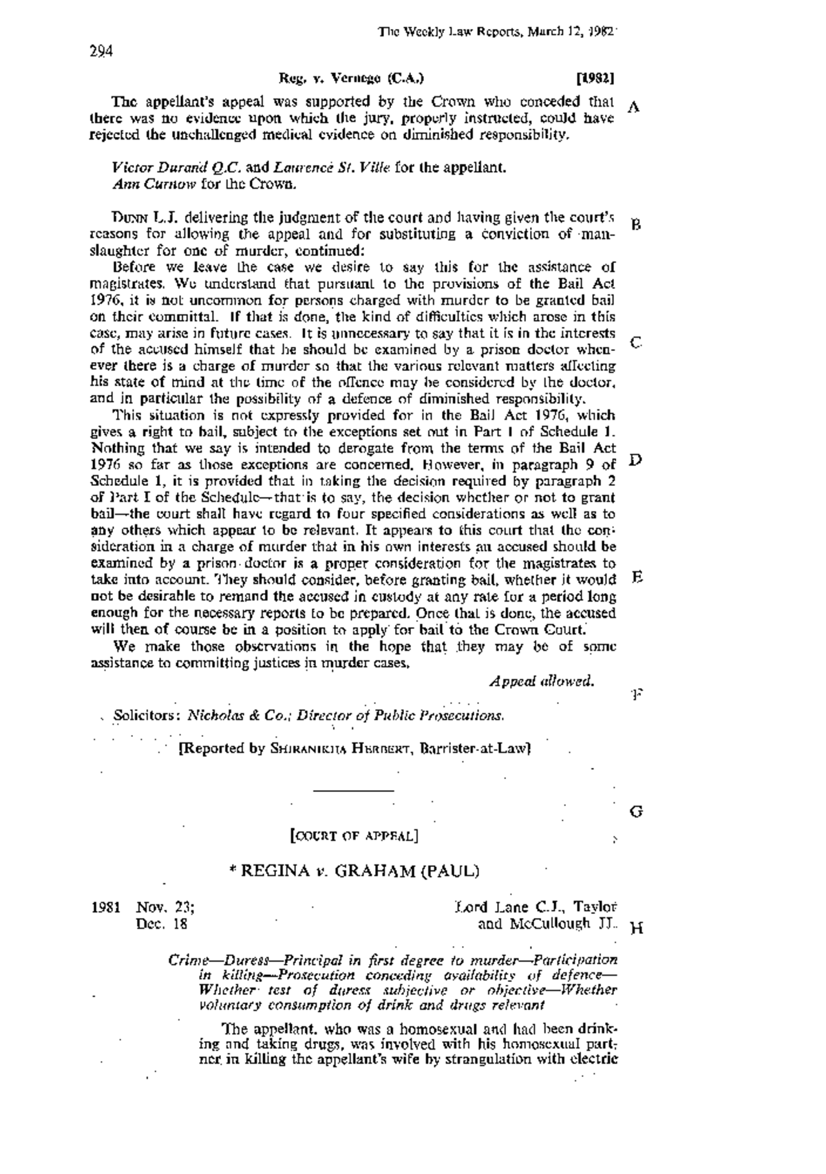 Case Study: R v Graham [1982] 1 W.L.R. 294 - Duress and Murder Appeal ...
