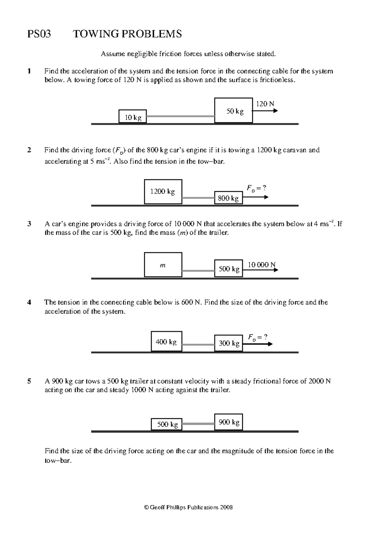 PS03 Towing Problems: Acceleration & Tension Force Analysis - Studocu