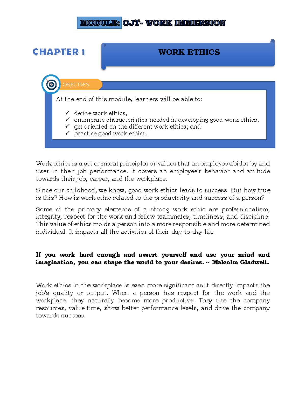 Chapter 1: Understanding Work Ethics in the Workplace (WORK Immersion ...
