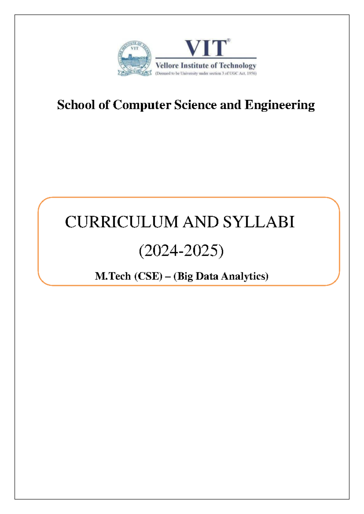 M.Tech (CSE) (Big Data Analytics) Curriculum Overview and Syllabus ...