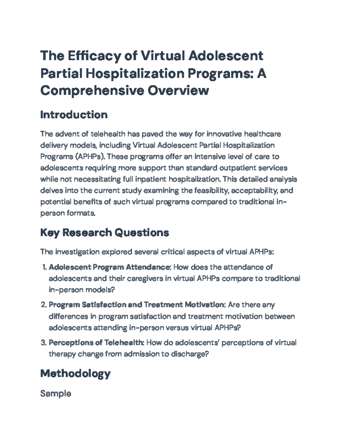 Efficacy of Virtual Adolescent Partial Hospitalization Programs (APHPs ...