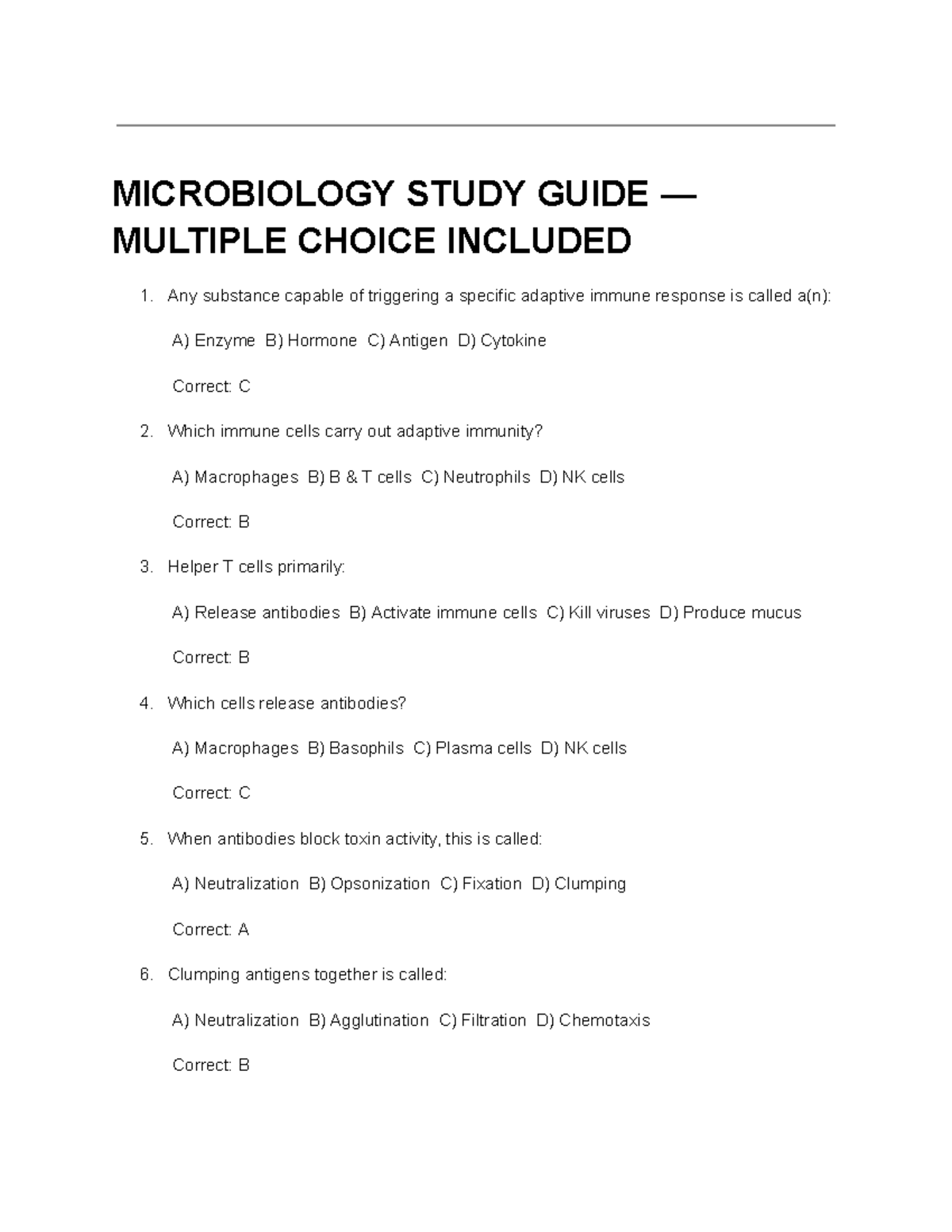 MICROBIOLOGY STUDY GUIDE: MULTIPLE CHOICE QUESTIONS - Studocu