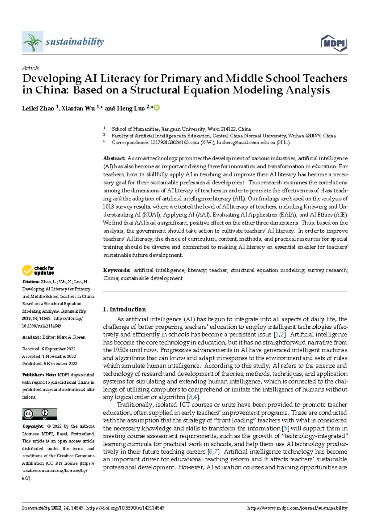 AI Literacy Development for Primary & Middle School Teachers in China ...