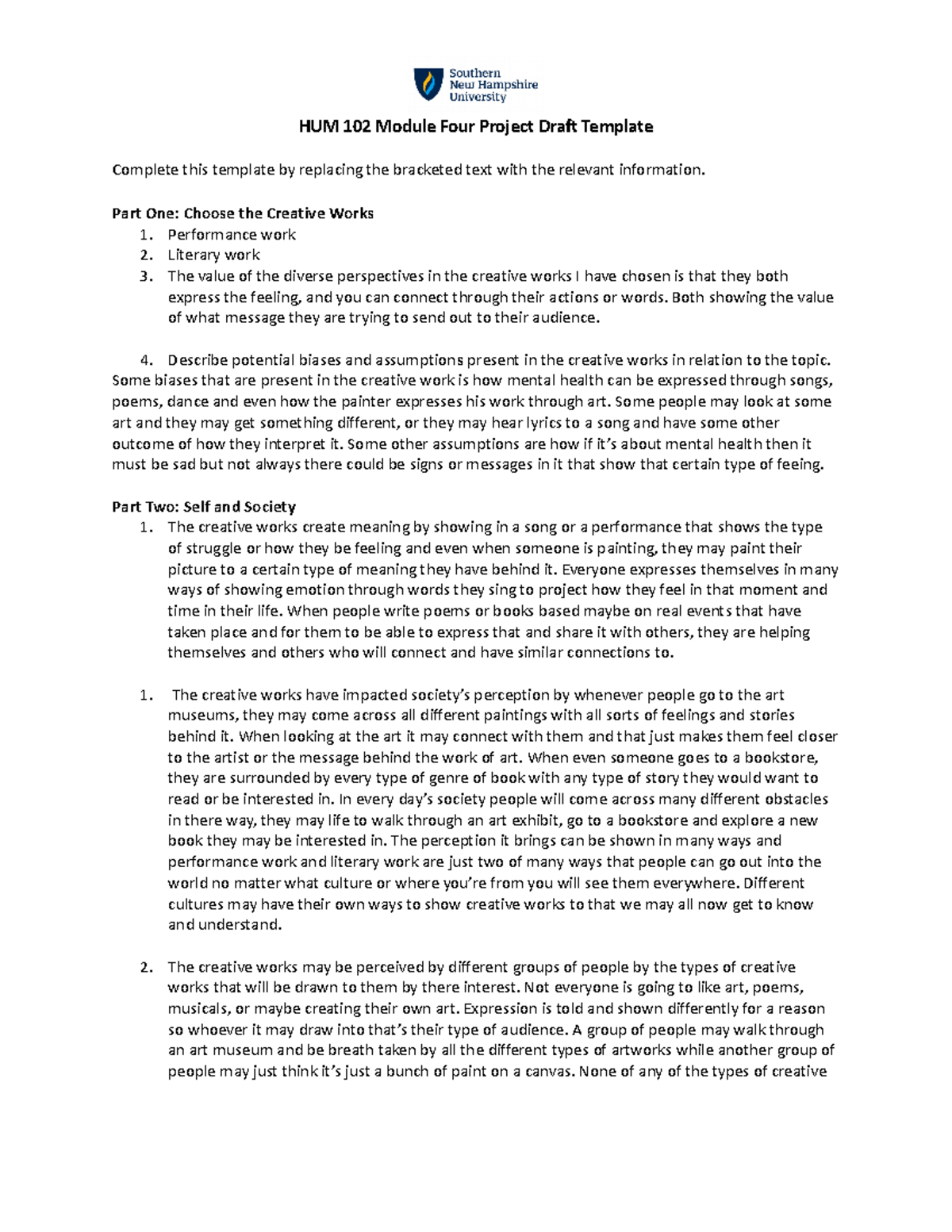 HUM 102 Module Four Project: Creative Works & Mental Health Insights ...