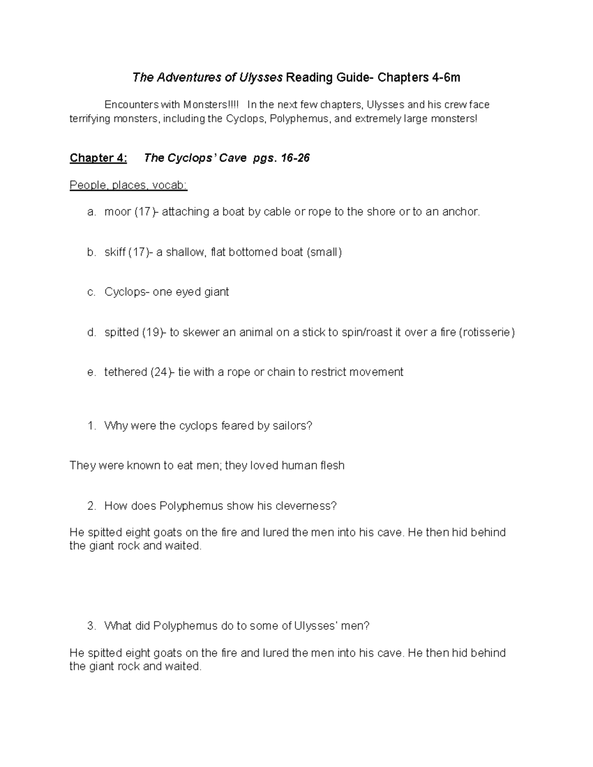 The Adventures of Ulysses Reading Guide: Insights on Chapters 4-6 - Studocu