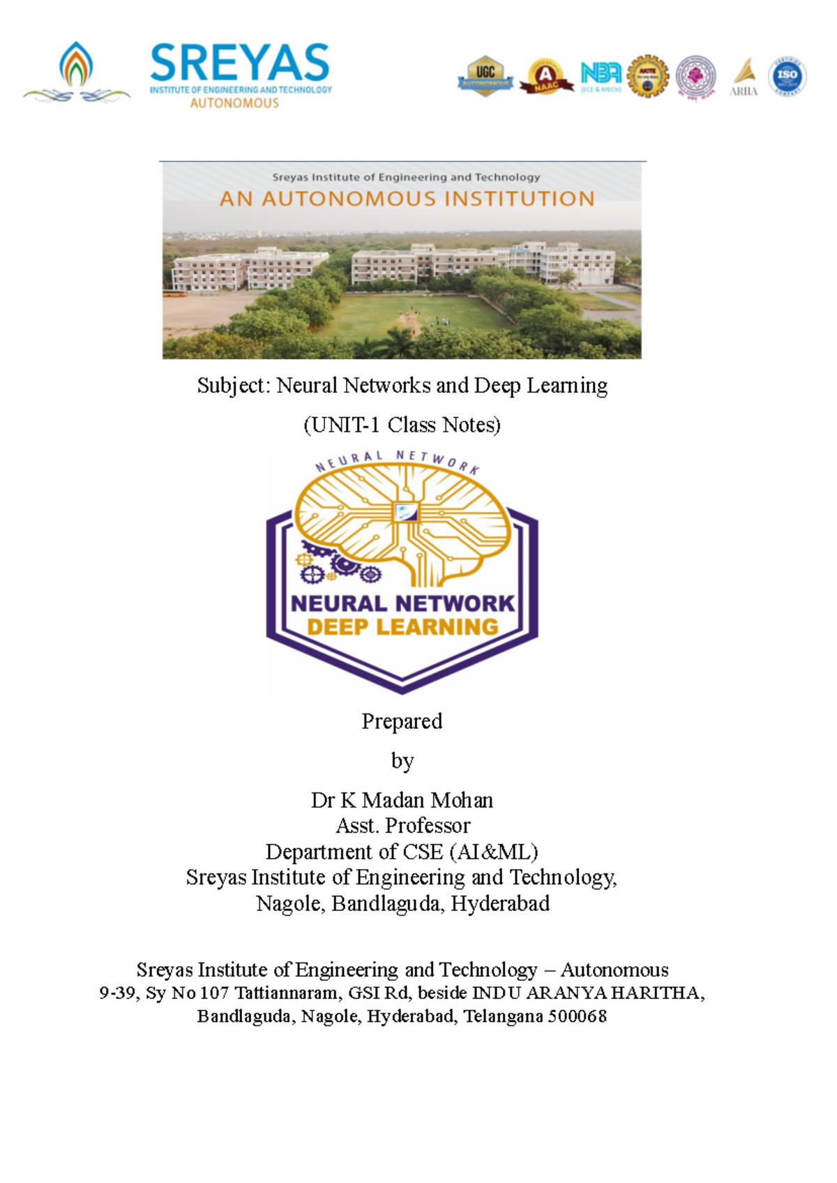 Neural Networks and Deep Learning (CSE 301) - Unit 1 Comprehensive ...