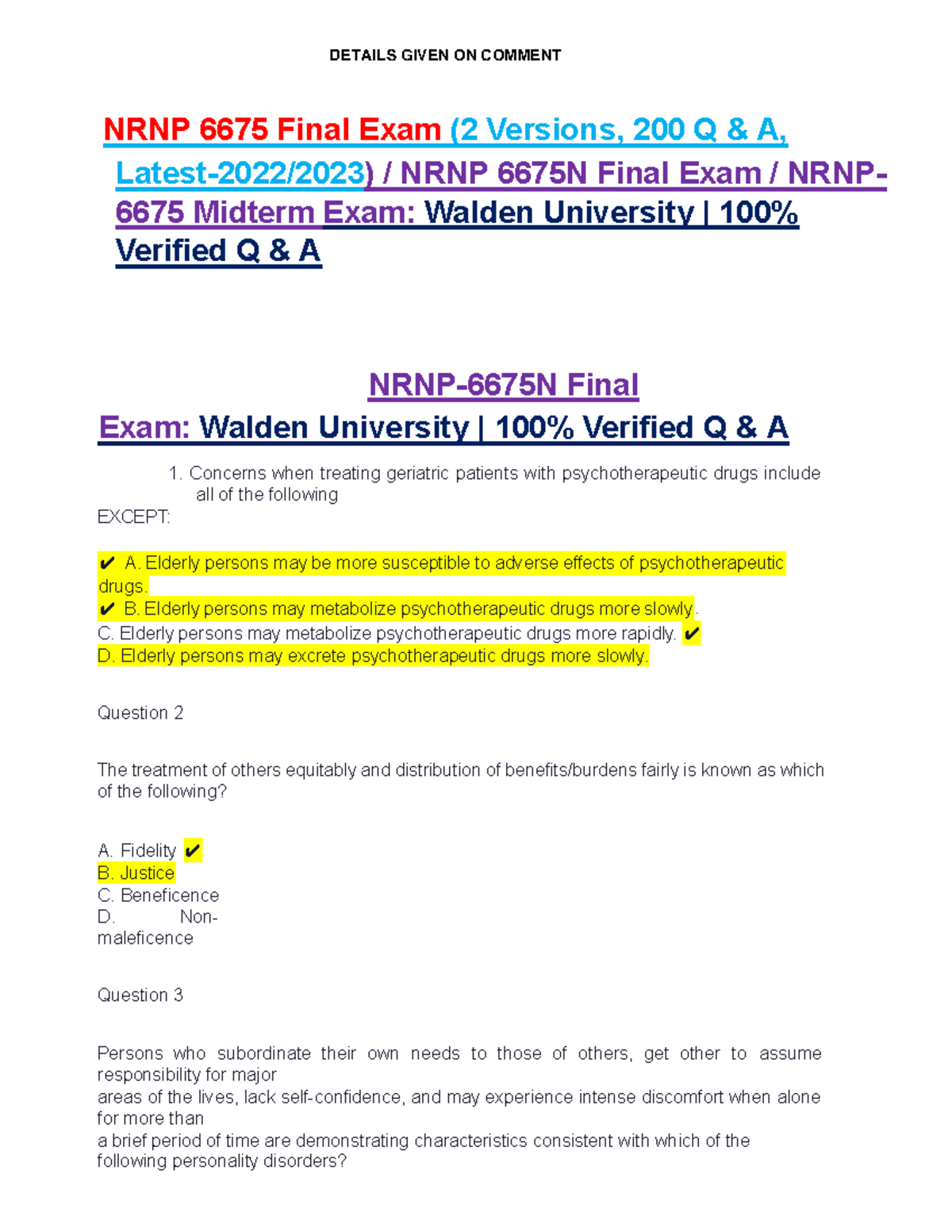 NRNP 6675 Final Exam & Midterm Exam Q&A Study Guide (2022-2023) - Studocu