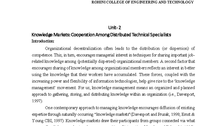 G3755 Knowledge Management: Insights on Knowledge Markets and DTS - Studocu