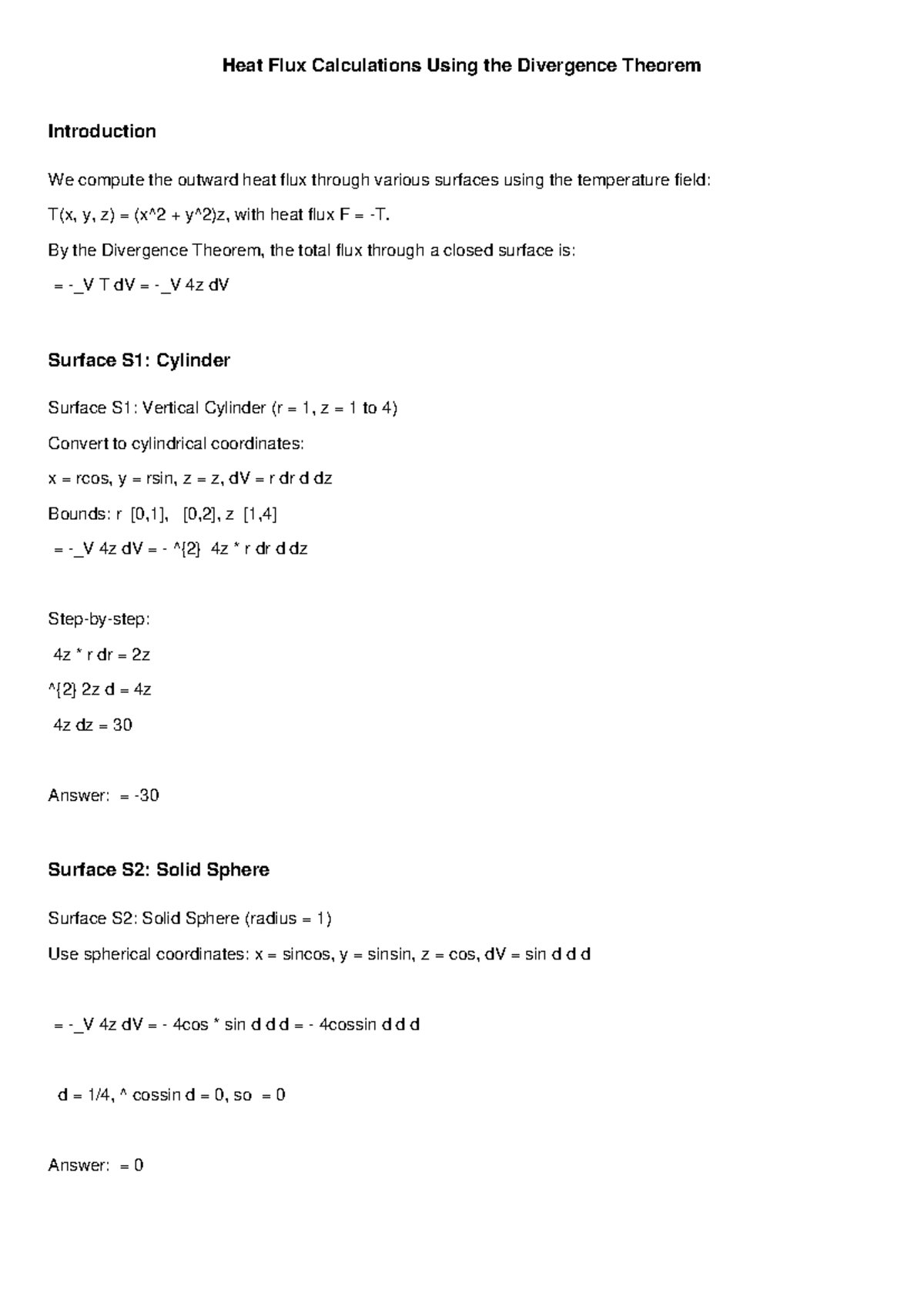 Heat Flux Calculations Using Divergence Theorem - Final Exam - Studocu