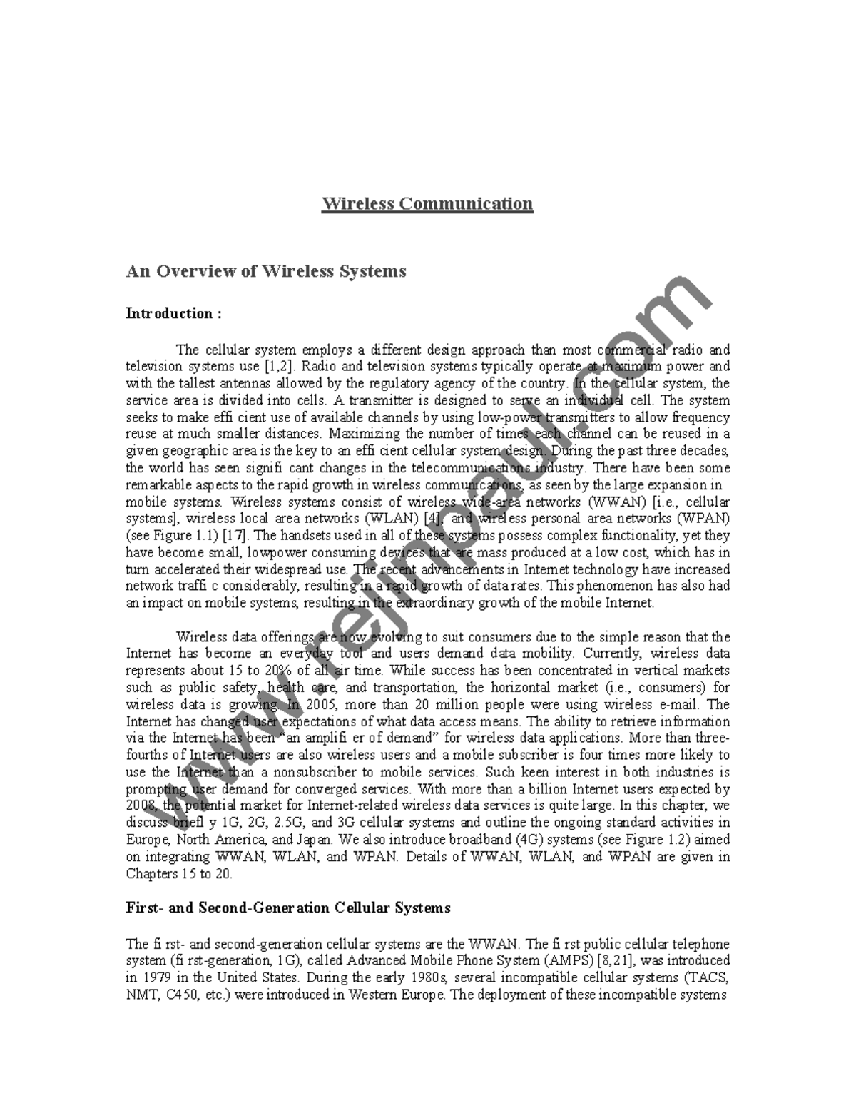 Wireless Communication: Overview of Cellular Systems and Technologies ...