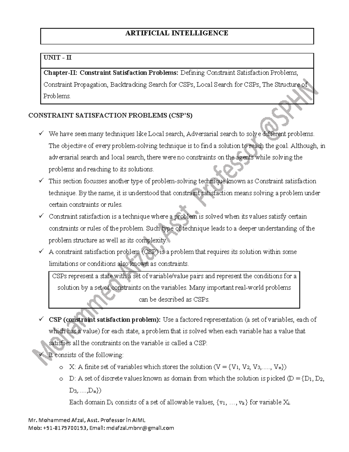 AI UNIT-II CHAPTER-II: Exploring Constraint Satisfaction Problems - Studocu